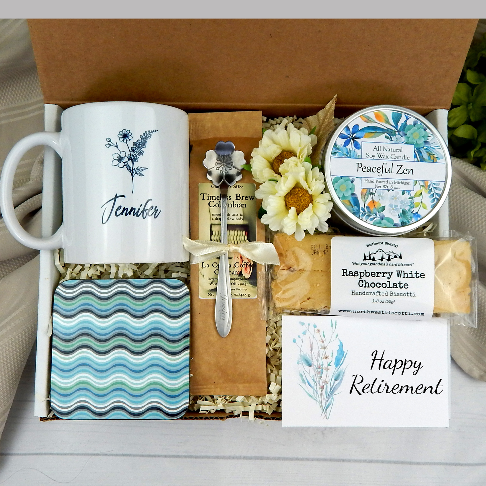 Personalized Retirement Gift Box with Hot Cocoa – Blue Stone River