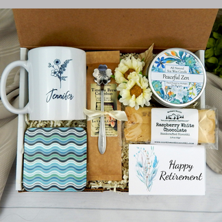 Personalized Retirement Gift Box with Hot Cocoa – Blue Stone River